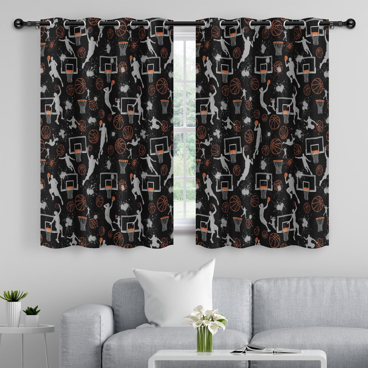 Basketball and Splash Black Pattern Blackout Curtains,Triple Weaved ...