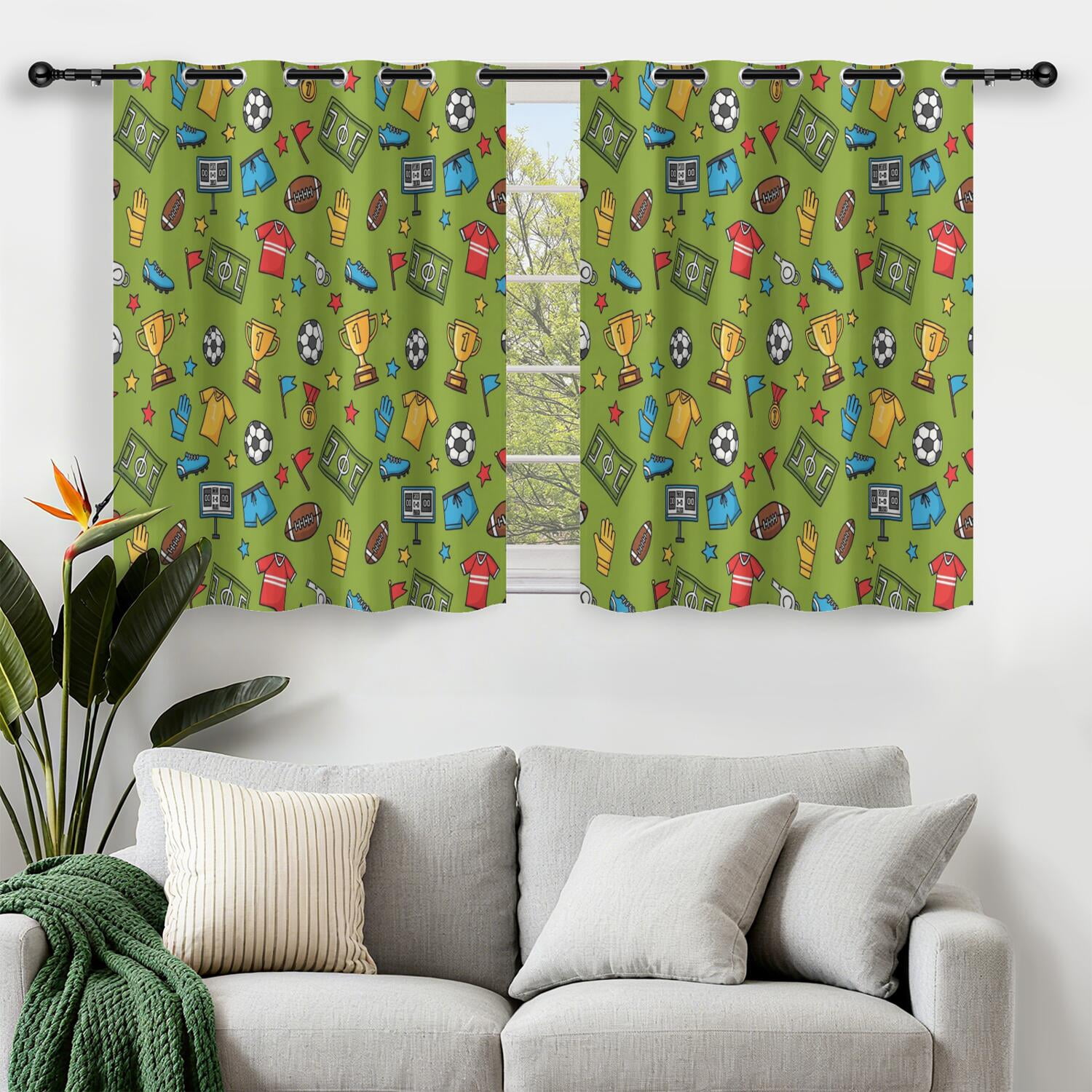 Basketball and Trophy Green Pattern Blackout Curtains,Triple Weaved ...