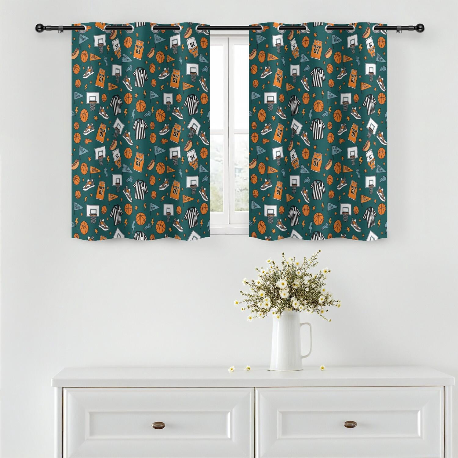 Basketball and Whistle Teal Pattern Blackout Curtains,Triple Weaved ...