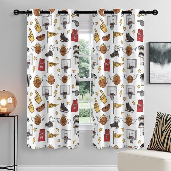 Basketball and Whistle White Pattern Blackout Curtains,Triple Weaved ...