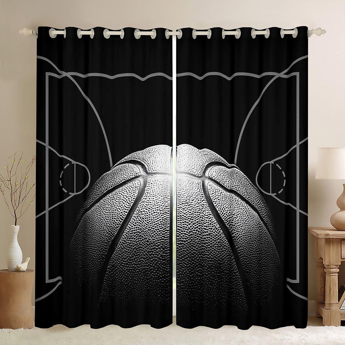 Basketball curtain 2 panels, black & gray, 38x54 inch for boys' room ...