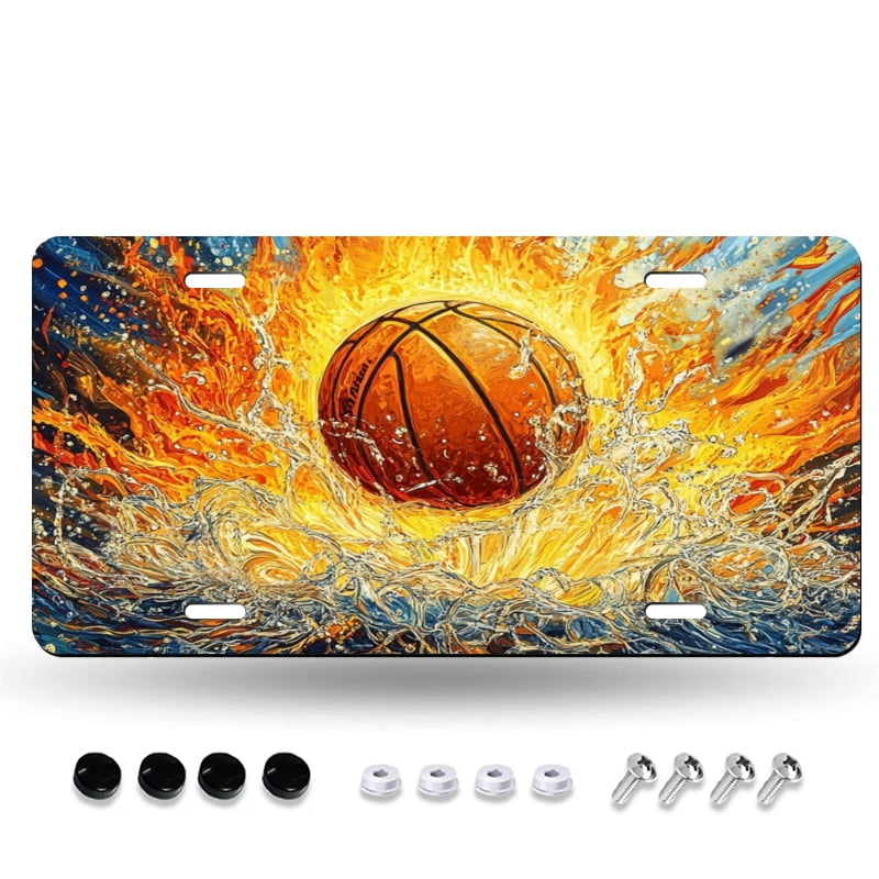 Basketball in Fiery and Watery Explosion License Plate Frame ...