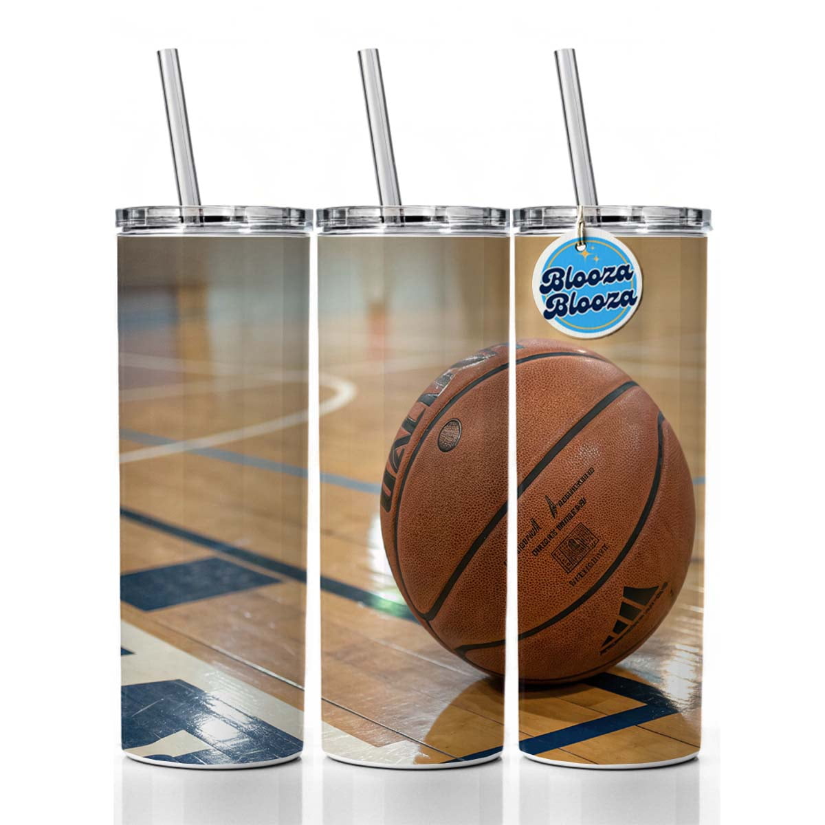 Basketball on Court 20oz Insulated Water Bottle Skinny Tumbler Includes ...