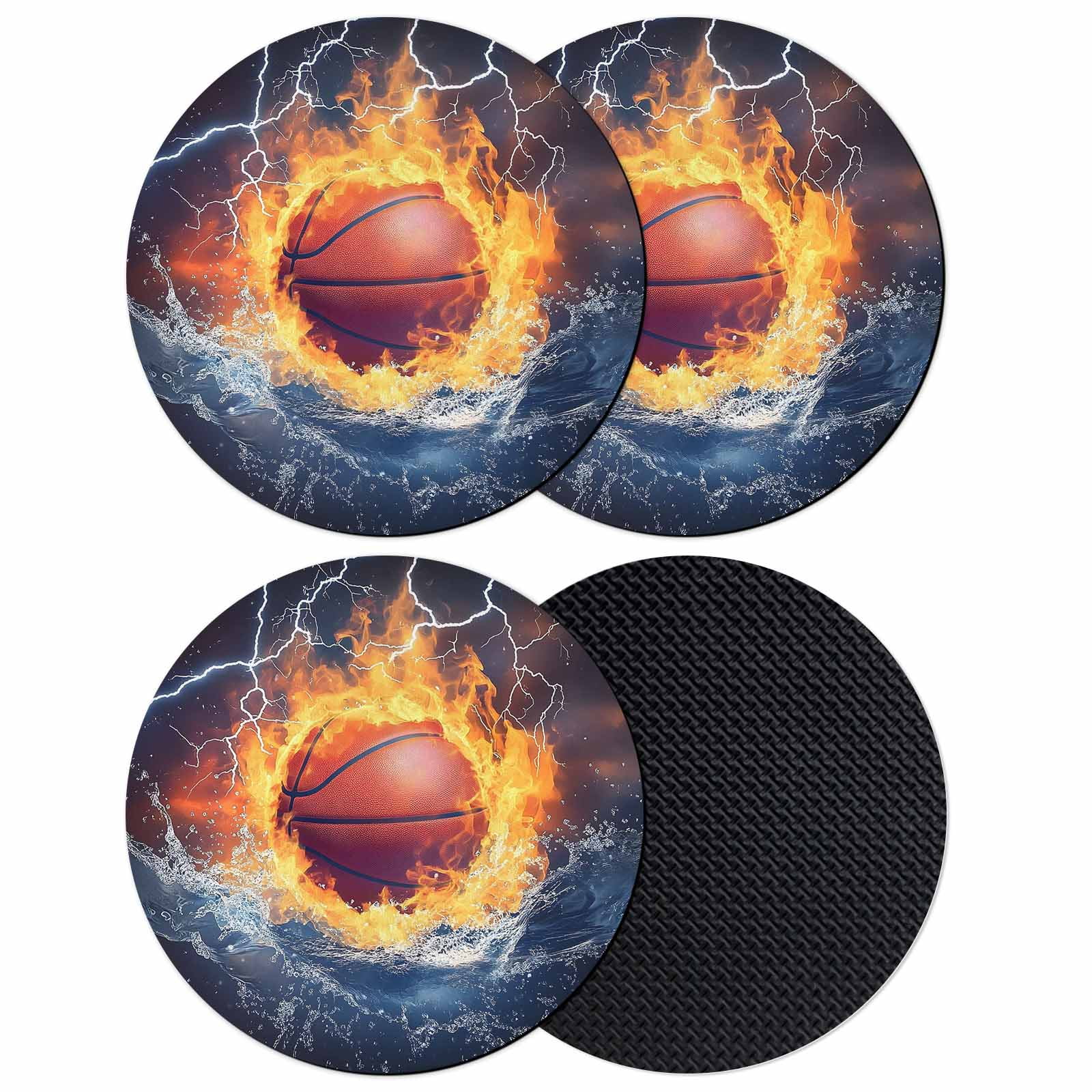 Basketball on Fire Coasters for Drinks,Absorbent Non Slip Rubber Drink ...