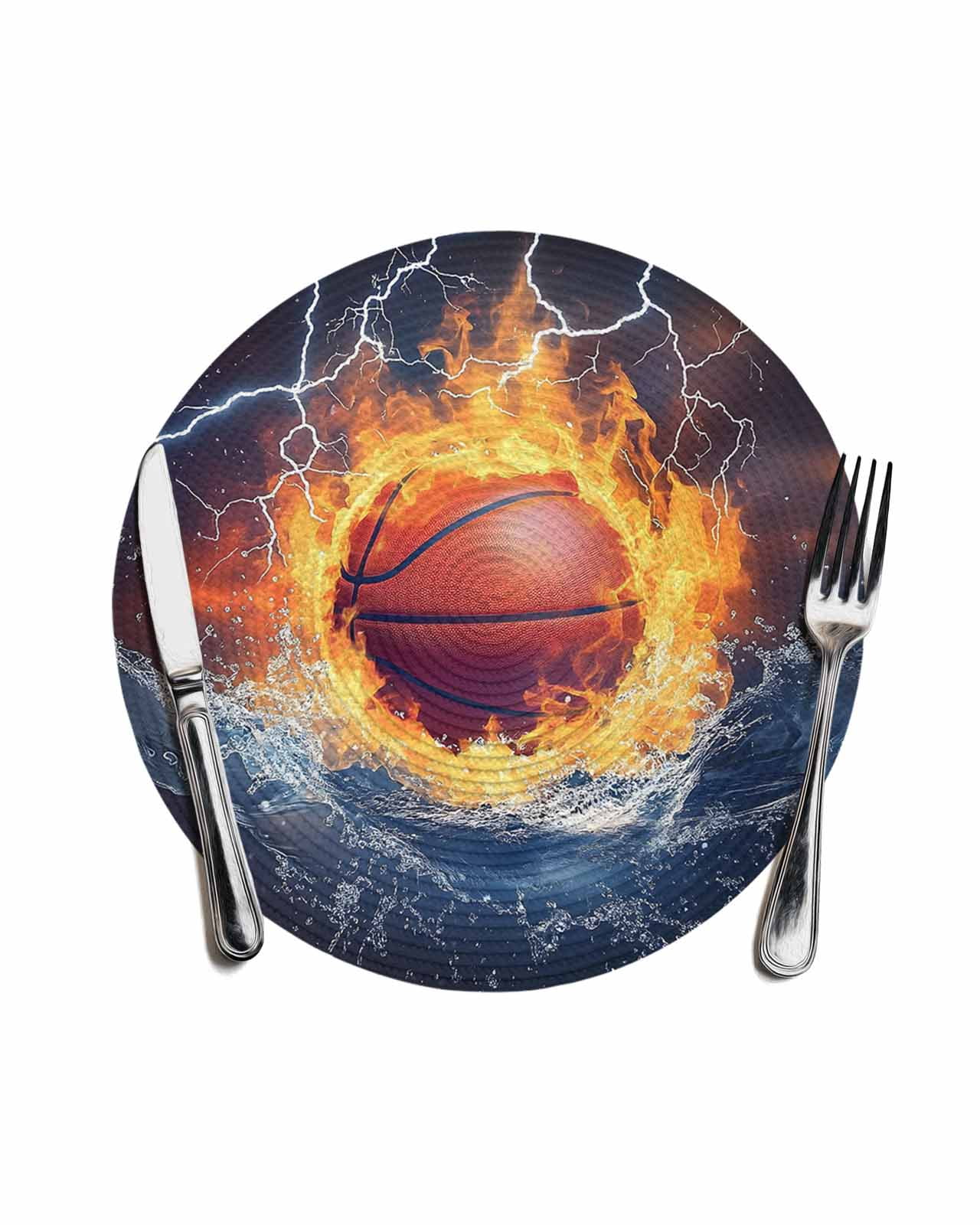 Basketball on Fire Round Table Placemats 1 pc, Water And Lightning ...