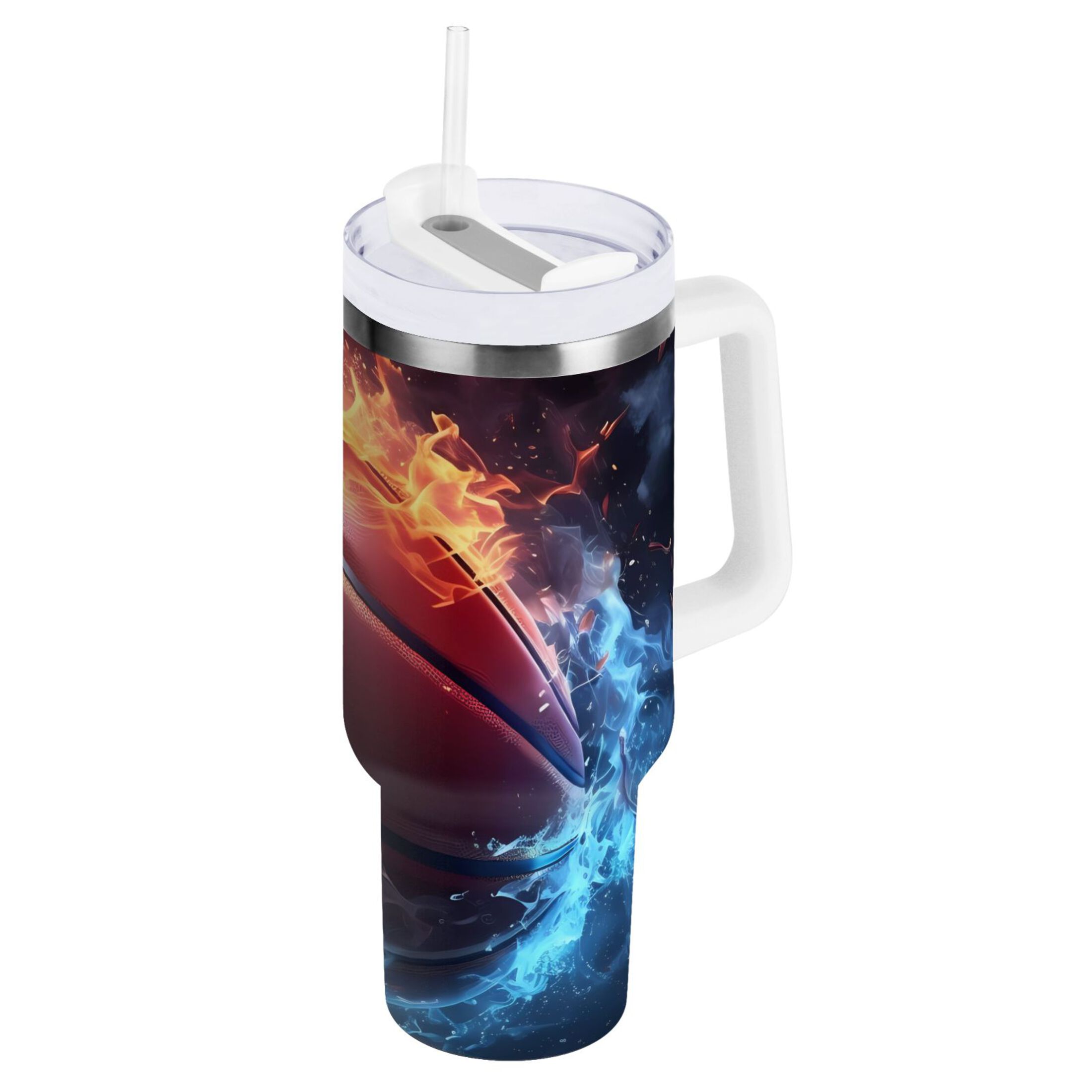 Basketball with Fire 40 oz Tumbler with Handle and Straw Lid Vacuum ...