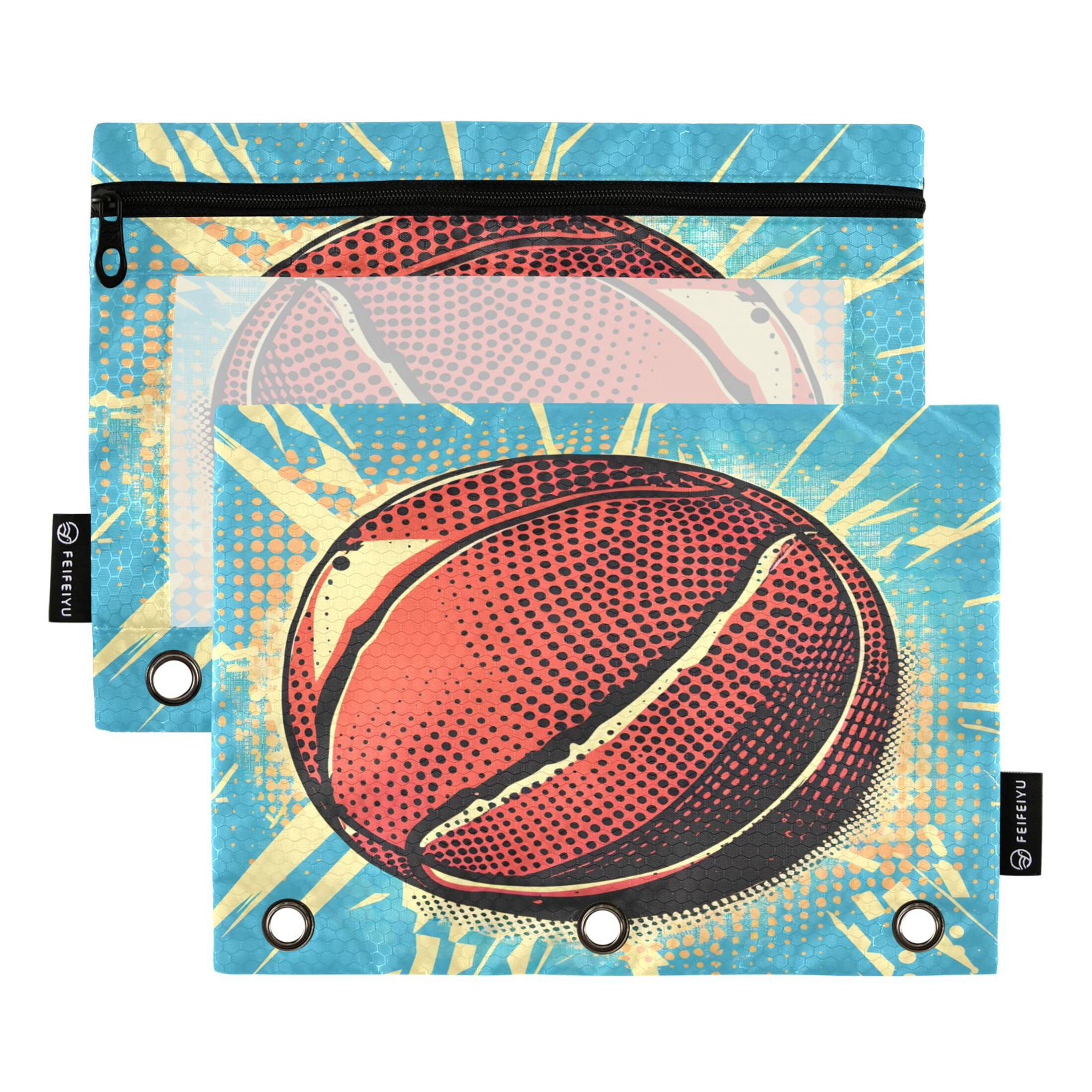 Basketball with Halftone Dots 2 Pack Pencil Pouch for 3 Ring Binder ...