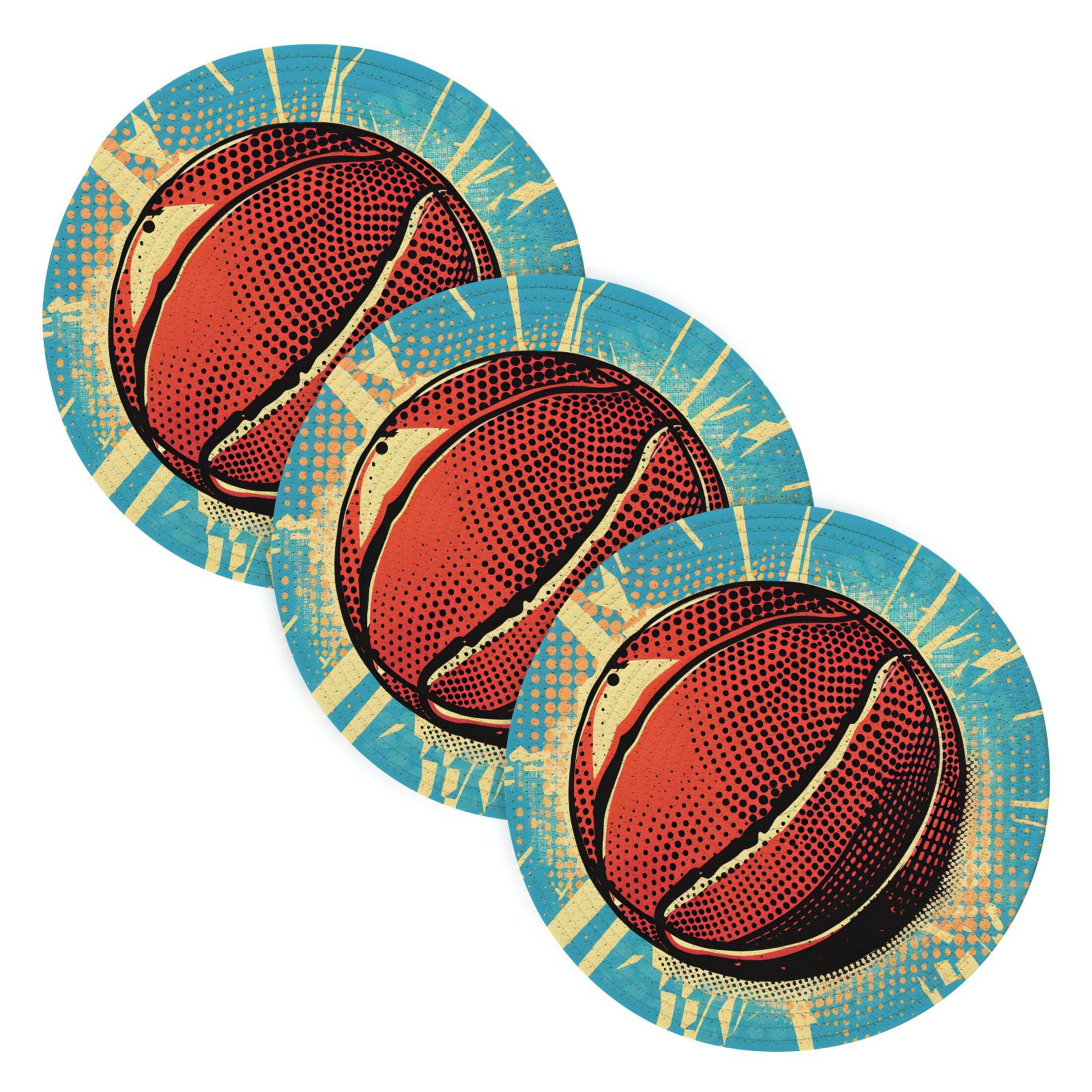 Basketball with Halftone Dots 3 Pcs Pot Holders Trivets Set Woven Heat ...