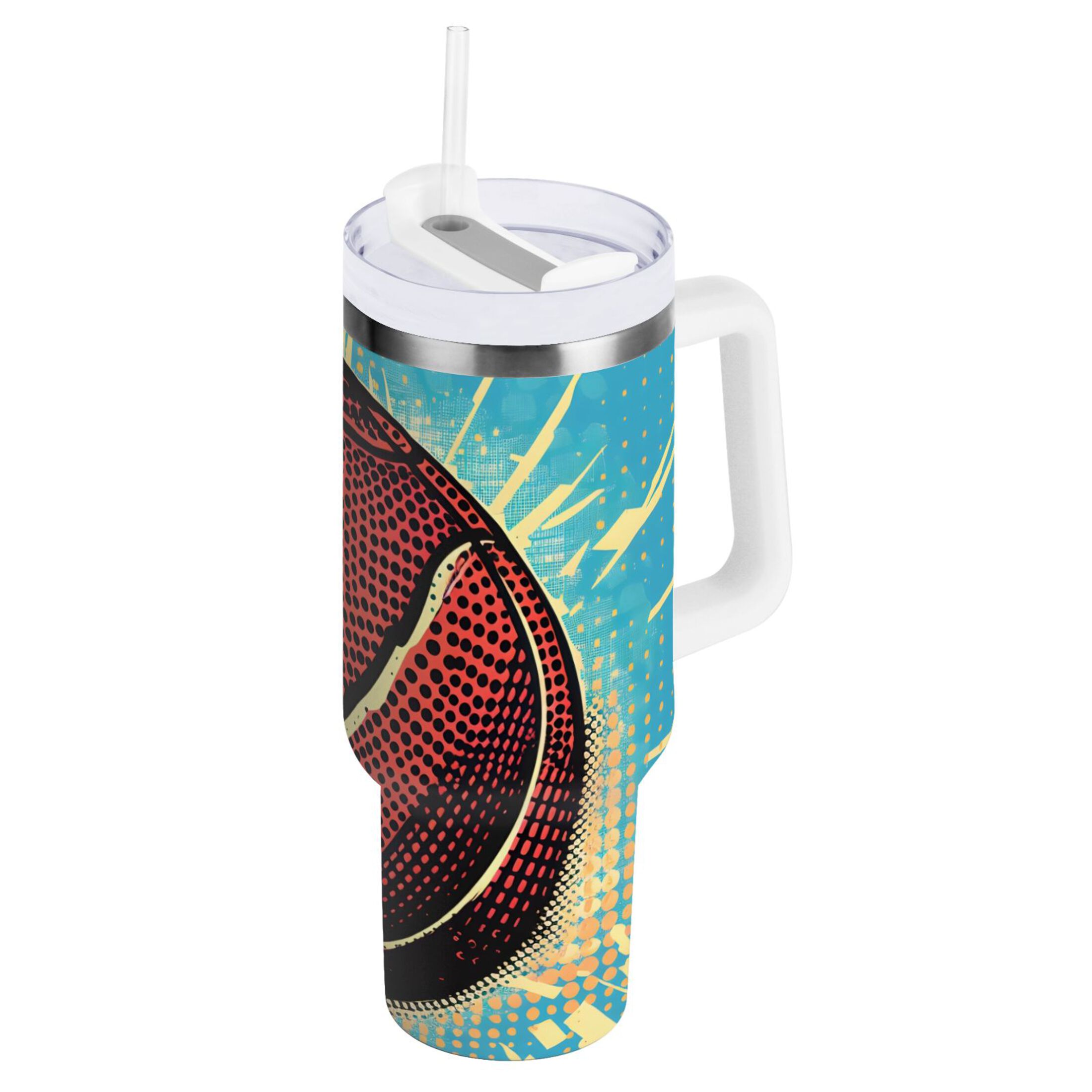 Basketball with Halftone Dots 30 oz Tumbler with Handle and Straw Lid ...