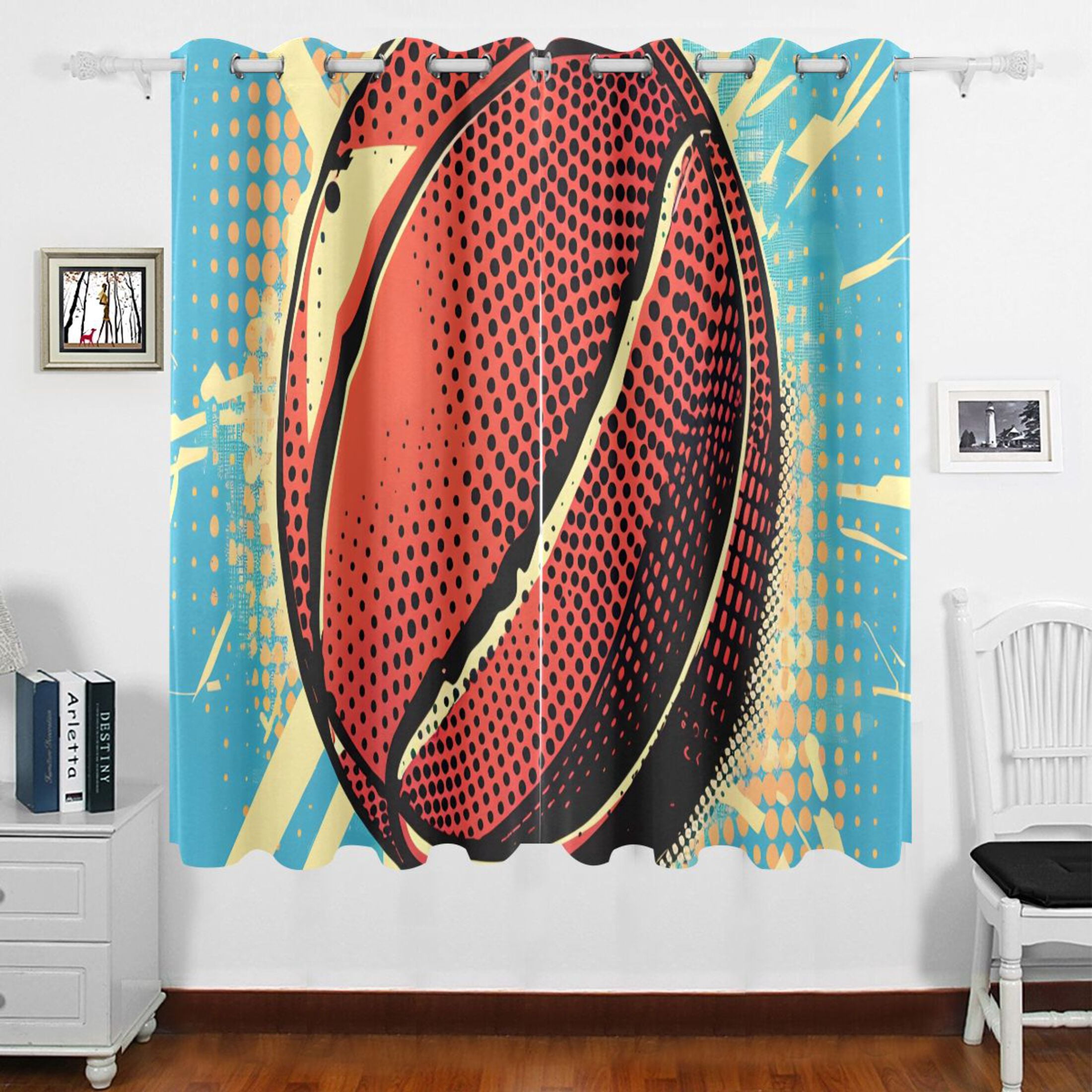 Basketball with Halftone Dots Blackout Curtains 63 inch Length 2 Panels ...