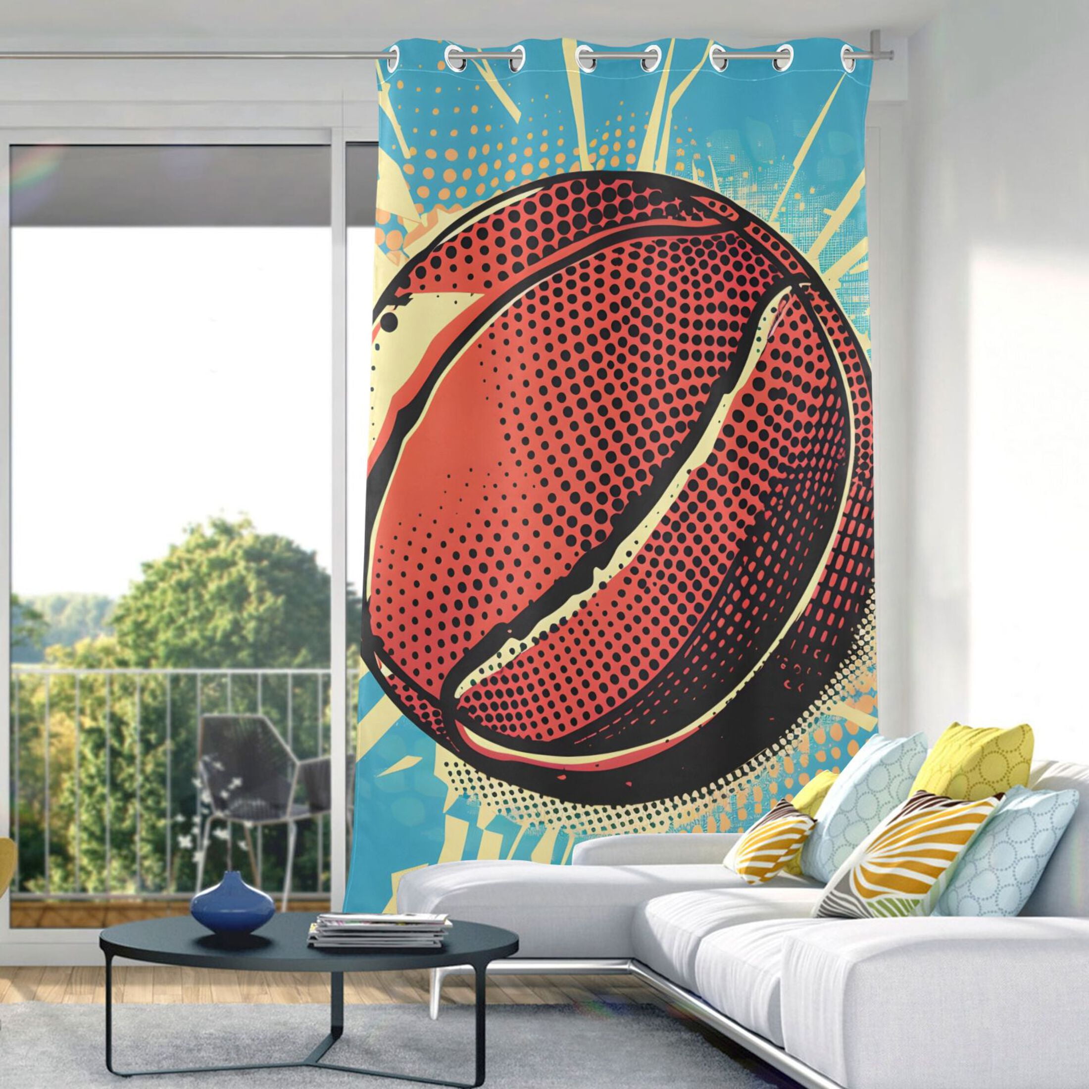 Basketball with Halftone Dots Blackout Curtains W82 x L52 1 Panel Window Curtain for Bedroom ...