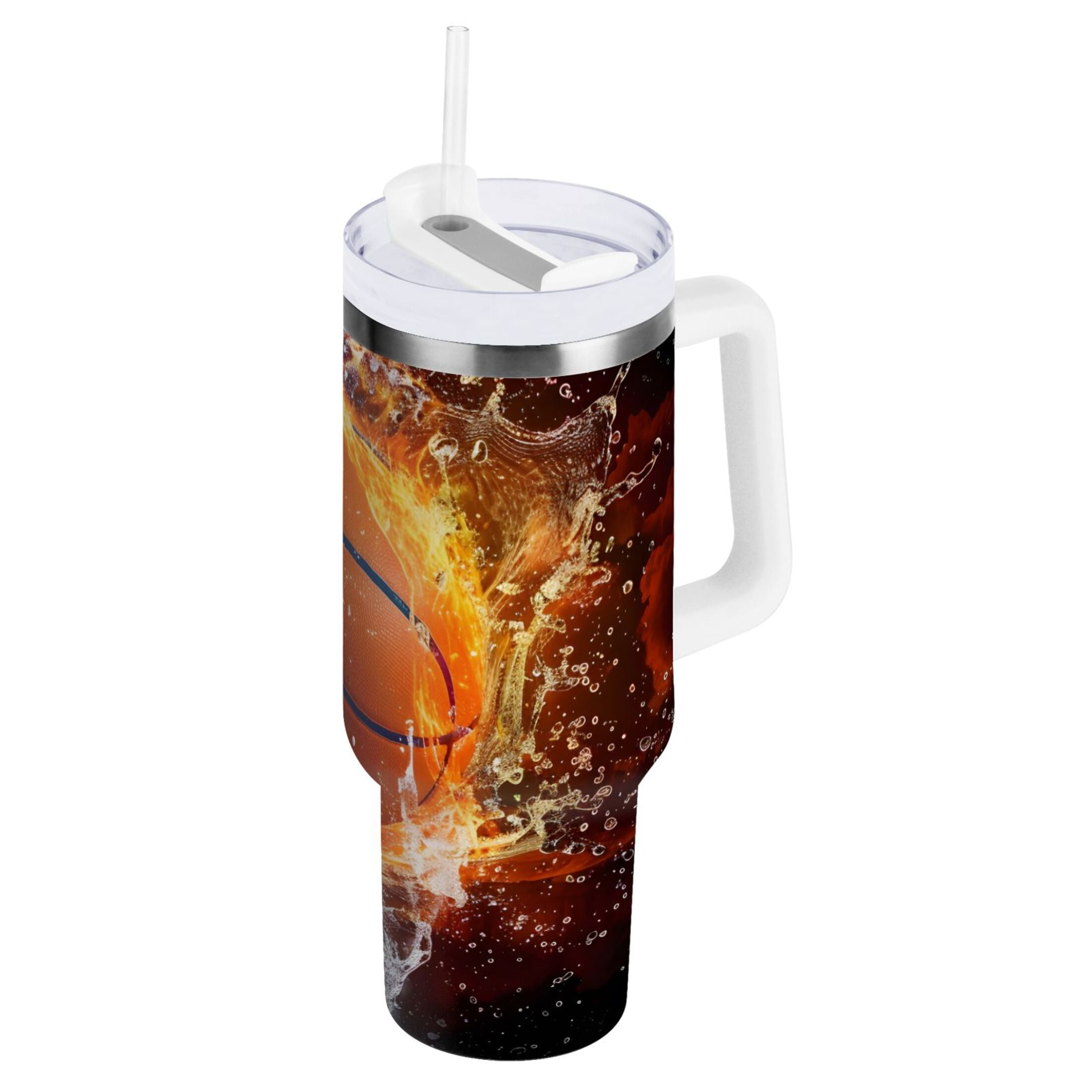 Basketball with Water 30 oz Tumbler with Handle and Straw Lid Vacuum ...