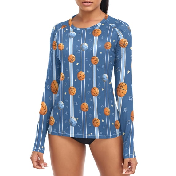 Basketballs Stars Stripes Women's Rash Guard Shirts UPF 50+ Sun ...