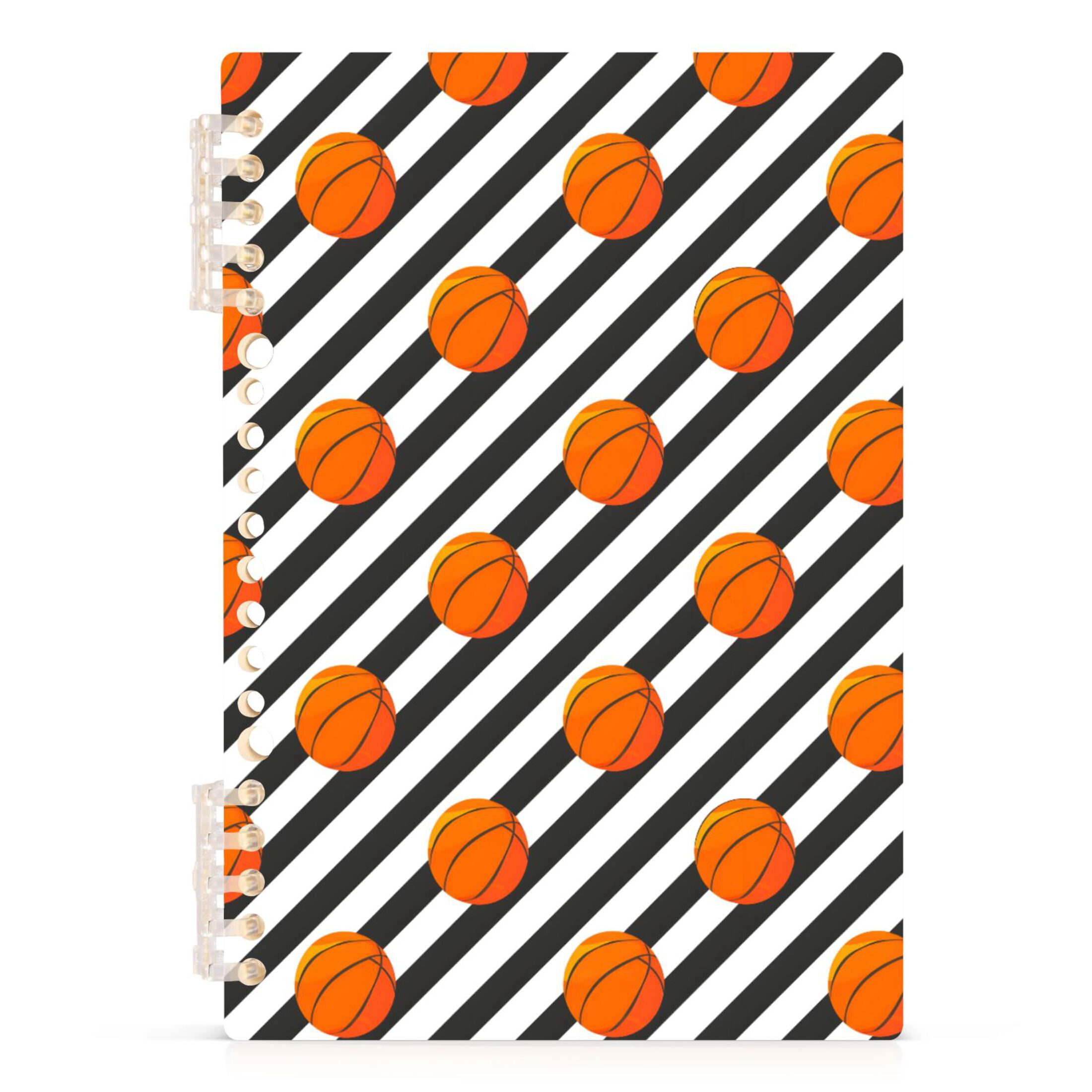 Basketballs Stripes Pattern A5 Notebook Refillable 60 Sheets Detachable ...