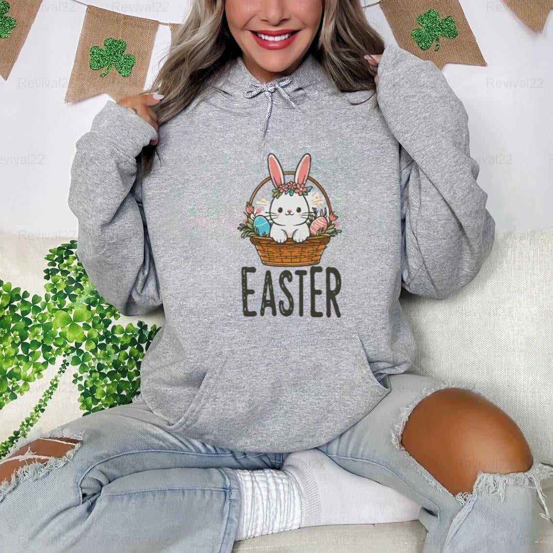 Basketful of Easter Wishes T-shirt, Sweatshirt, Hoodie with Cute Spring ...