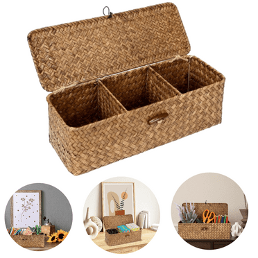 BlueMake Large Decorative Wicker Storage Baskets with Lids, Set of 2 ...