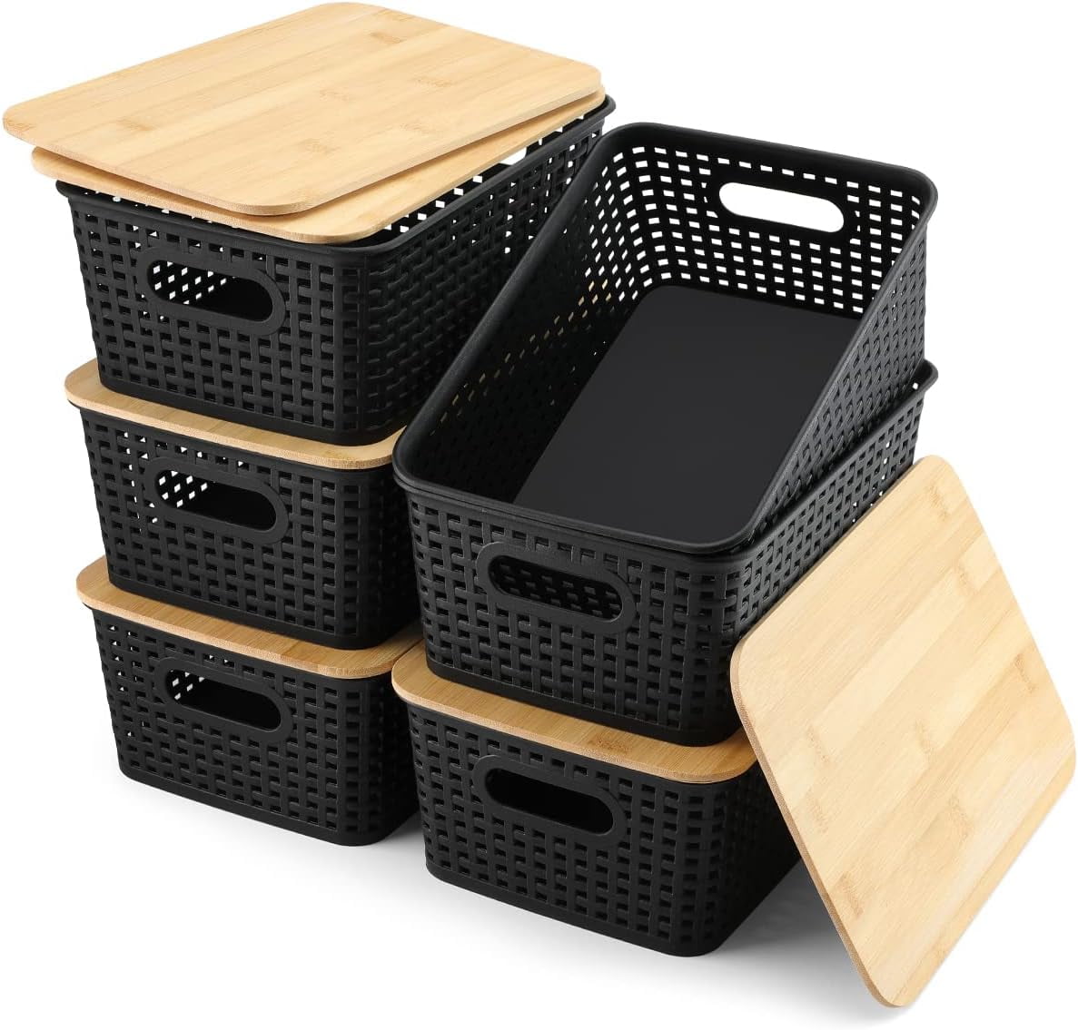 Baskets for Organizing Plastic Storage Bins With Bamboo Lids Small ...