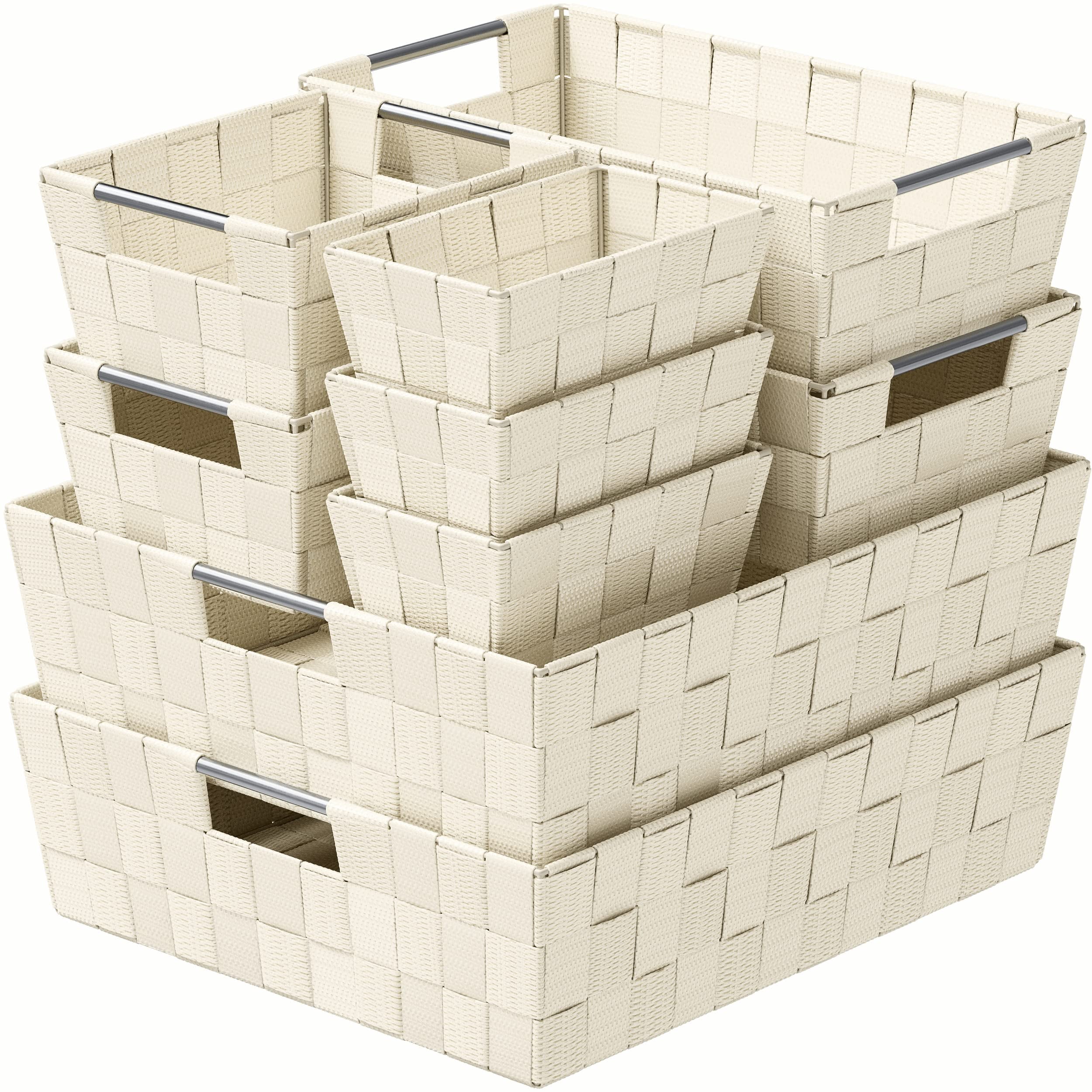 Baskets For Organizing Set Of 9 Cream Storage Baskets For Shelves