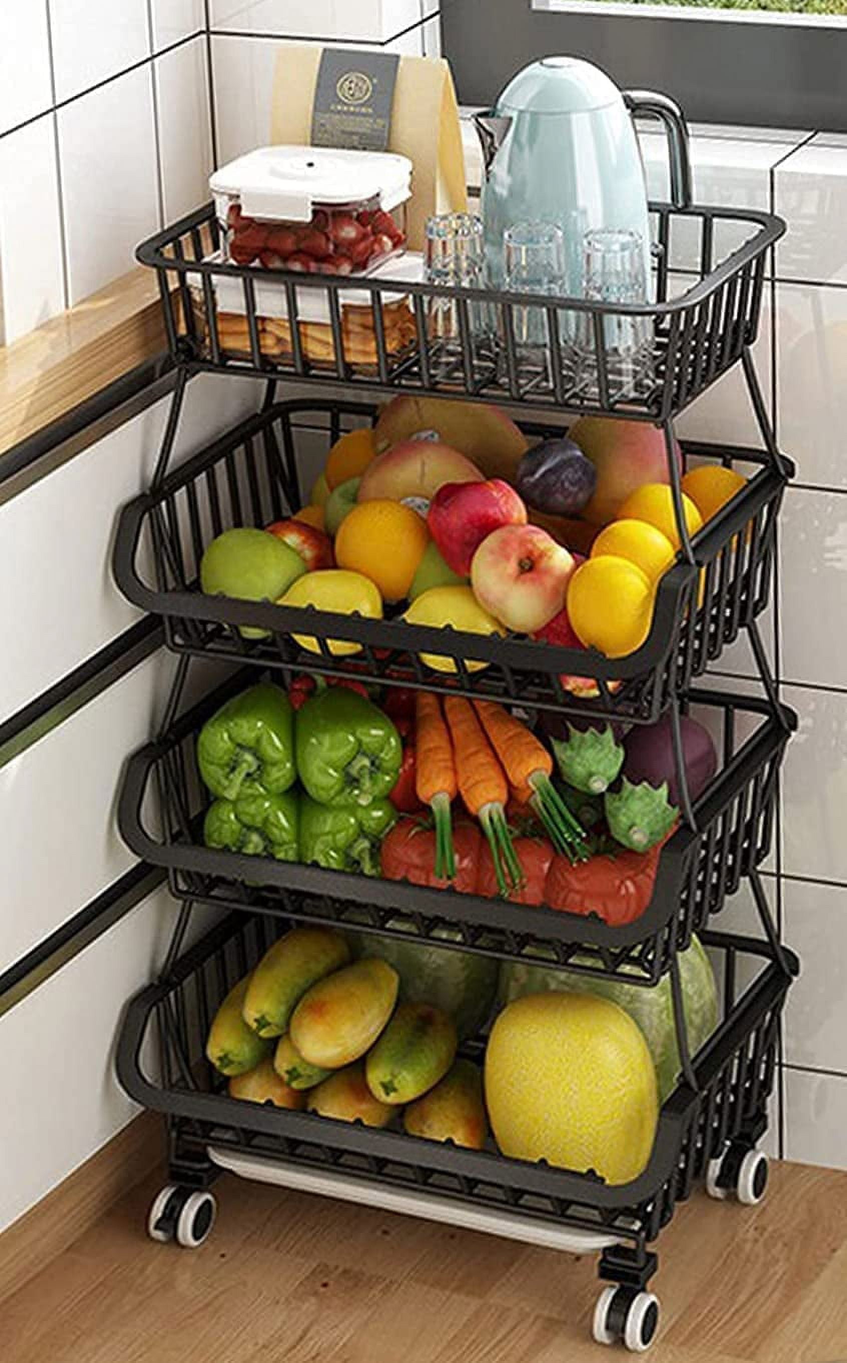 Baskets Rack 5 Tier Metal Kitchen Pantry Cart with Wheels Stackable ...