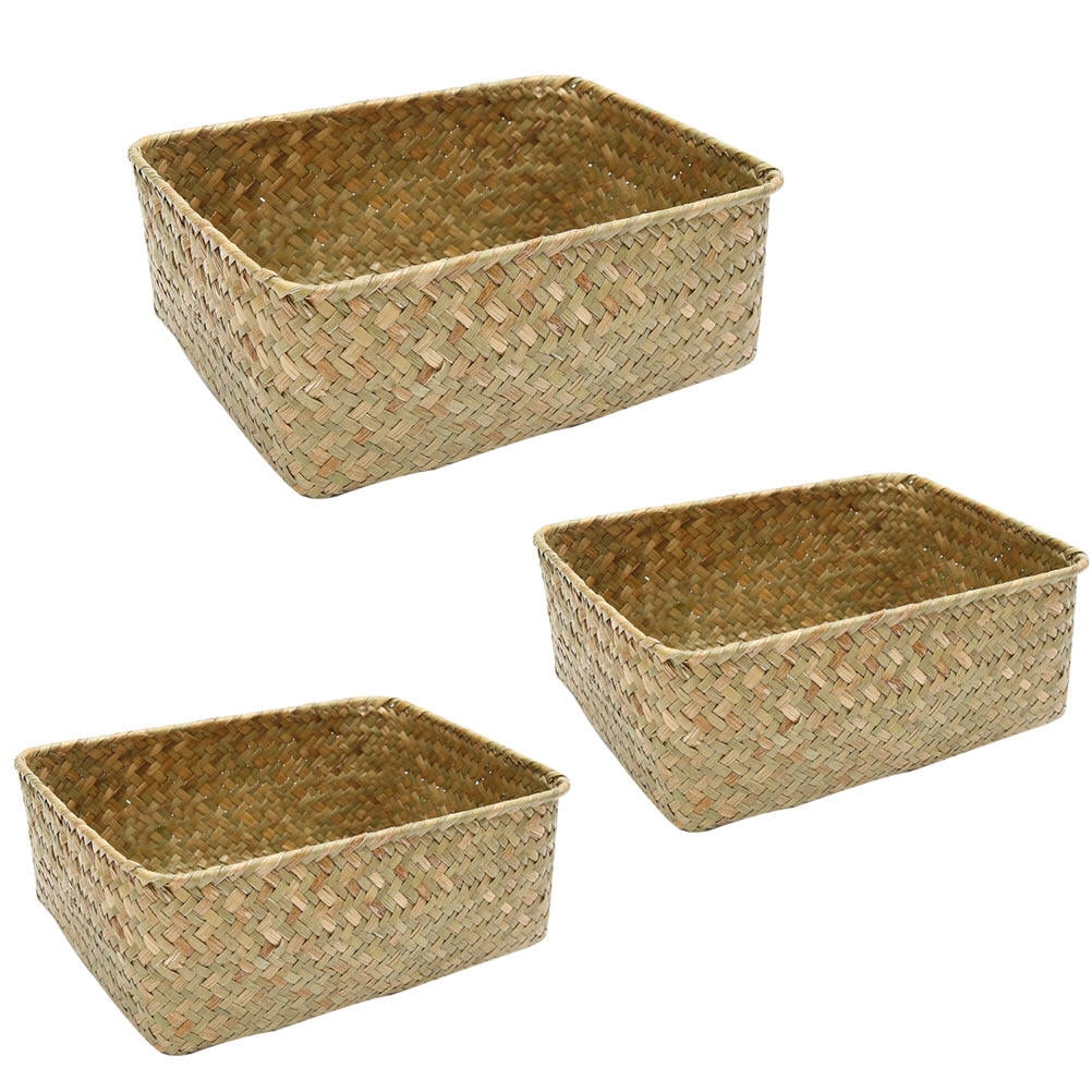 Baskets Storage Basket Wicker Woven Organizing Seagrass Rattan Shelves ...