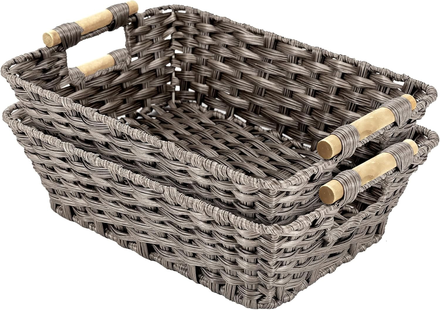 Baskets-Wicker Storage Baskets-Waterproof Wicker with Handles Hand ...