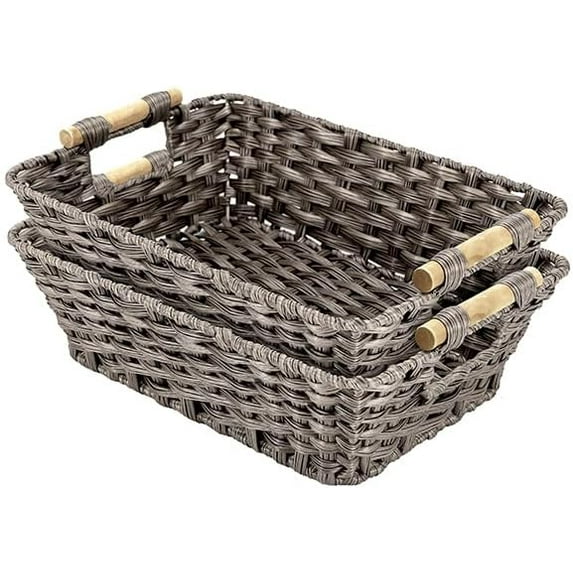 Baskets-Wicker Storage Baskets- Wicker with Handles Hand-Woven Blue ...