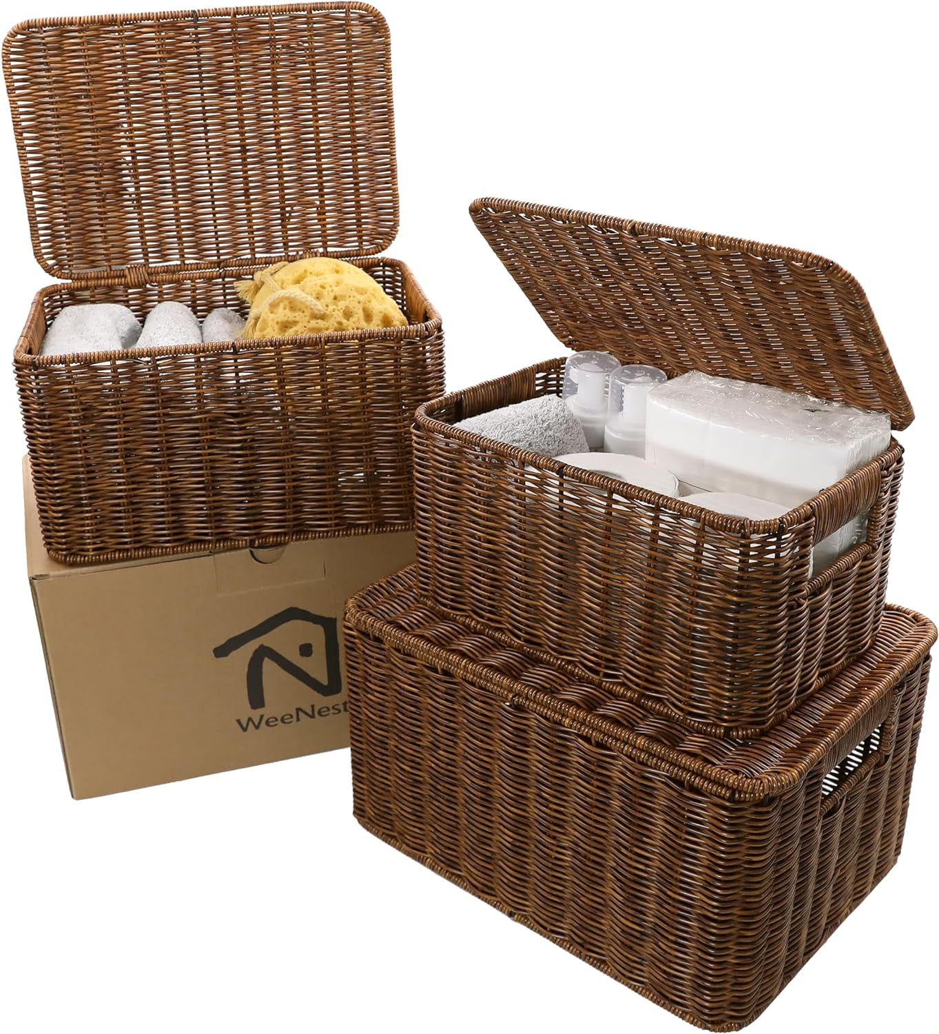 Baskets with Lids, Wicker Storage, Shelf Boxes for Organizing ...