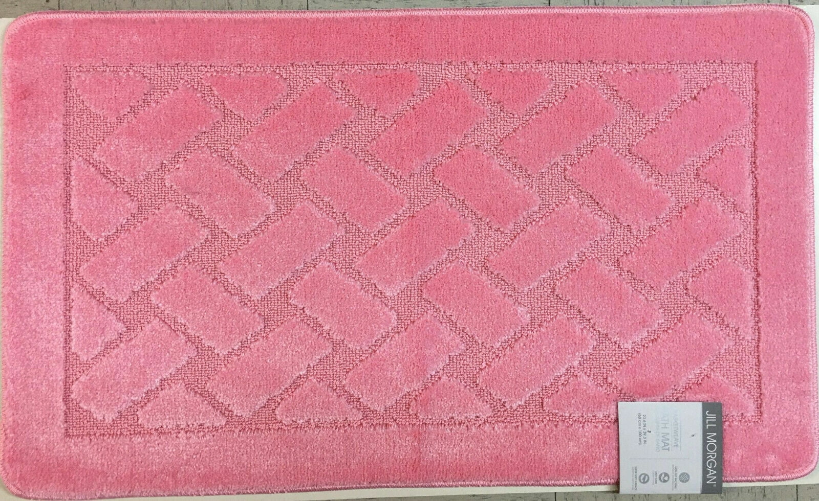 Basketweave Sculptured Bathroom Rug with Non Skid Back, 18" x 30", Pink ...