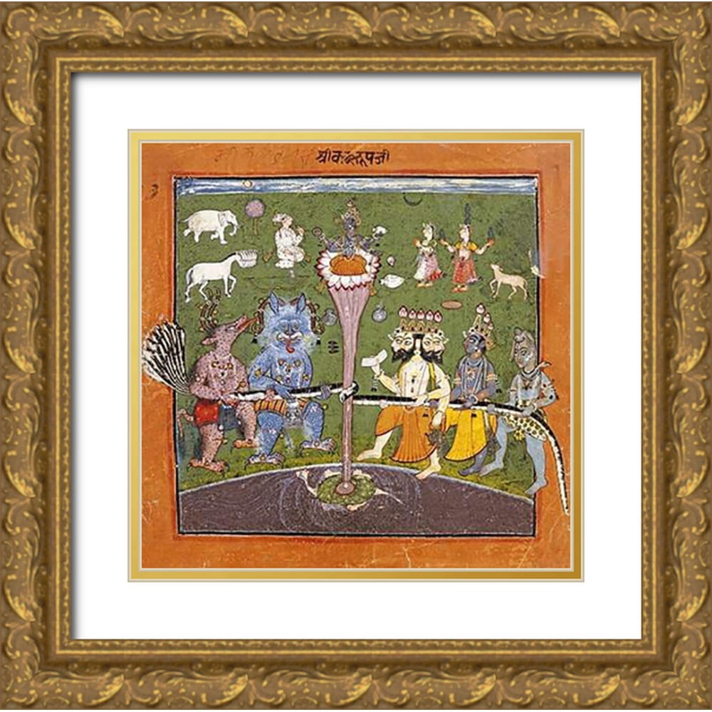 Basohli 15x15 Gold Ornate Wood Framed with Double Matting Museum Art ...