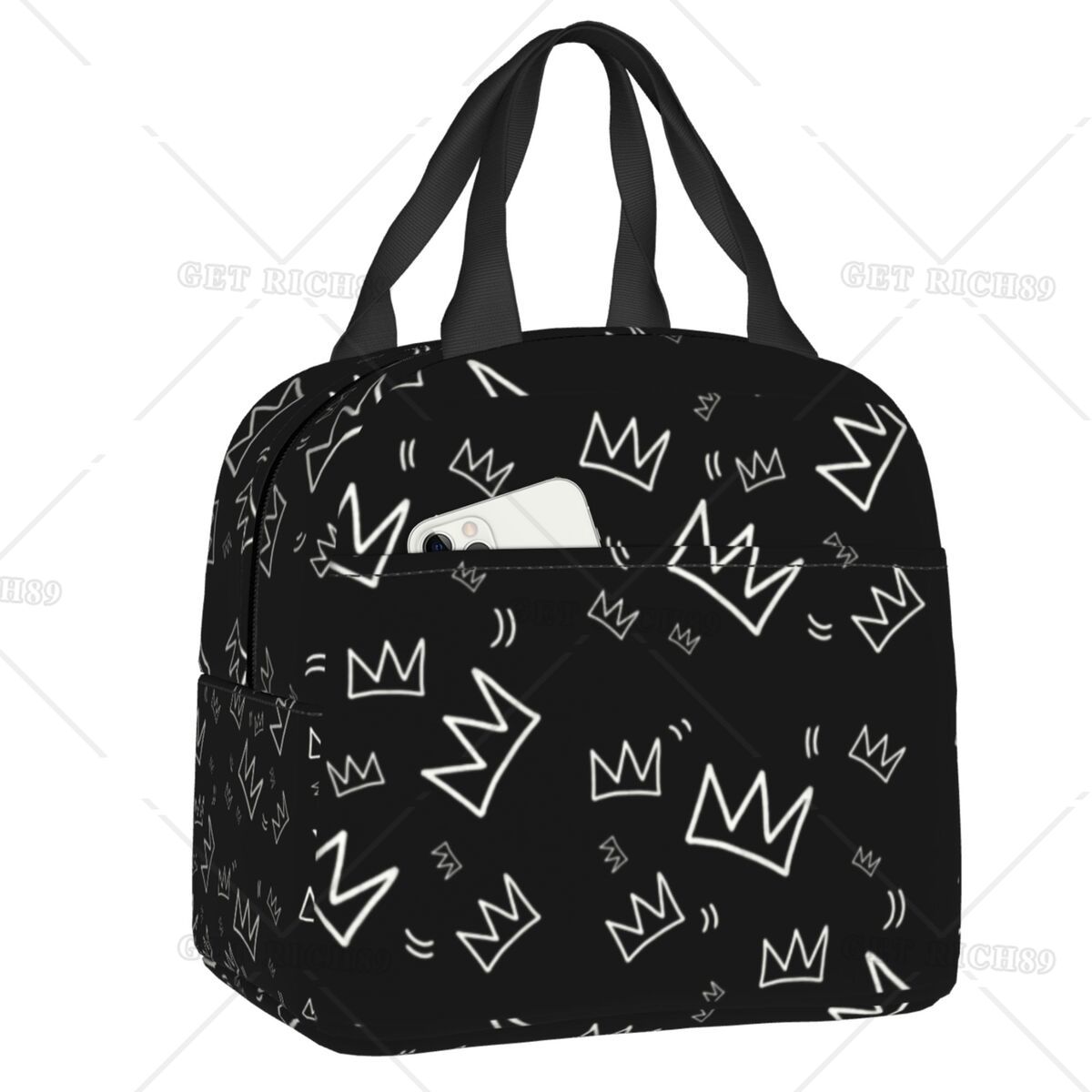 Basquiats Crown Graffiti Art Lunch Bag Women Resuable Thermal Insulated ...
