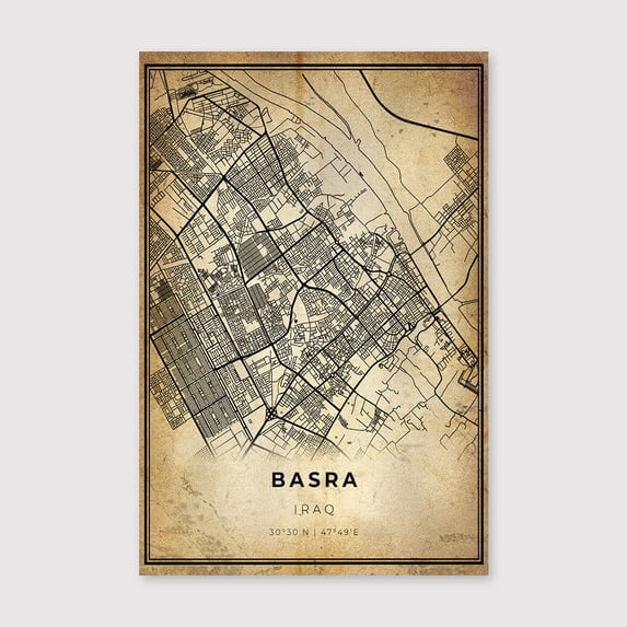 Basra City Map Print: Modern Vintage Wall Artfor Living Room Bedroom ...