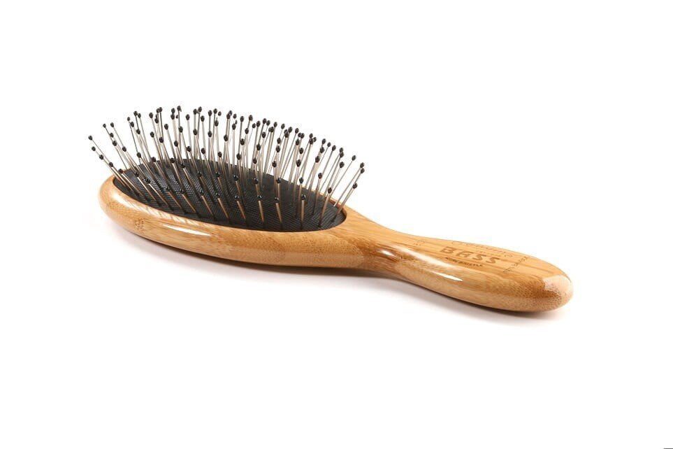 Bass Brushes Small Oval Hairbrush with Wire Bristles & Wood Handle 1 ...
