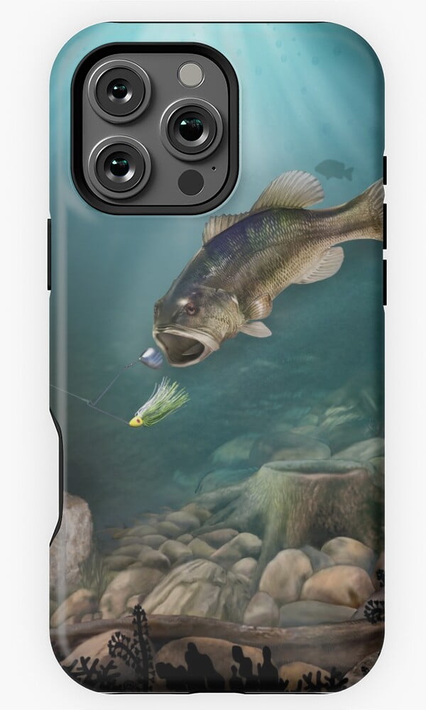 Bass Chasing Spinnerbait Lure Phone Case for iPhone 16 15 14 13 12 11 ...