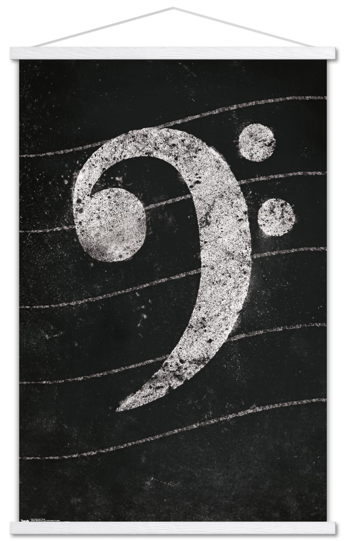 Bass Clef - Chalk Wall Poster with Wooden Magnetic Frame, 22.375" x 34 ...