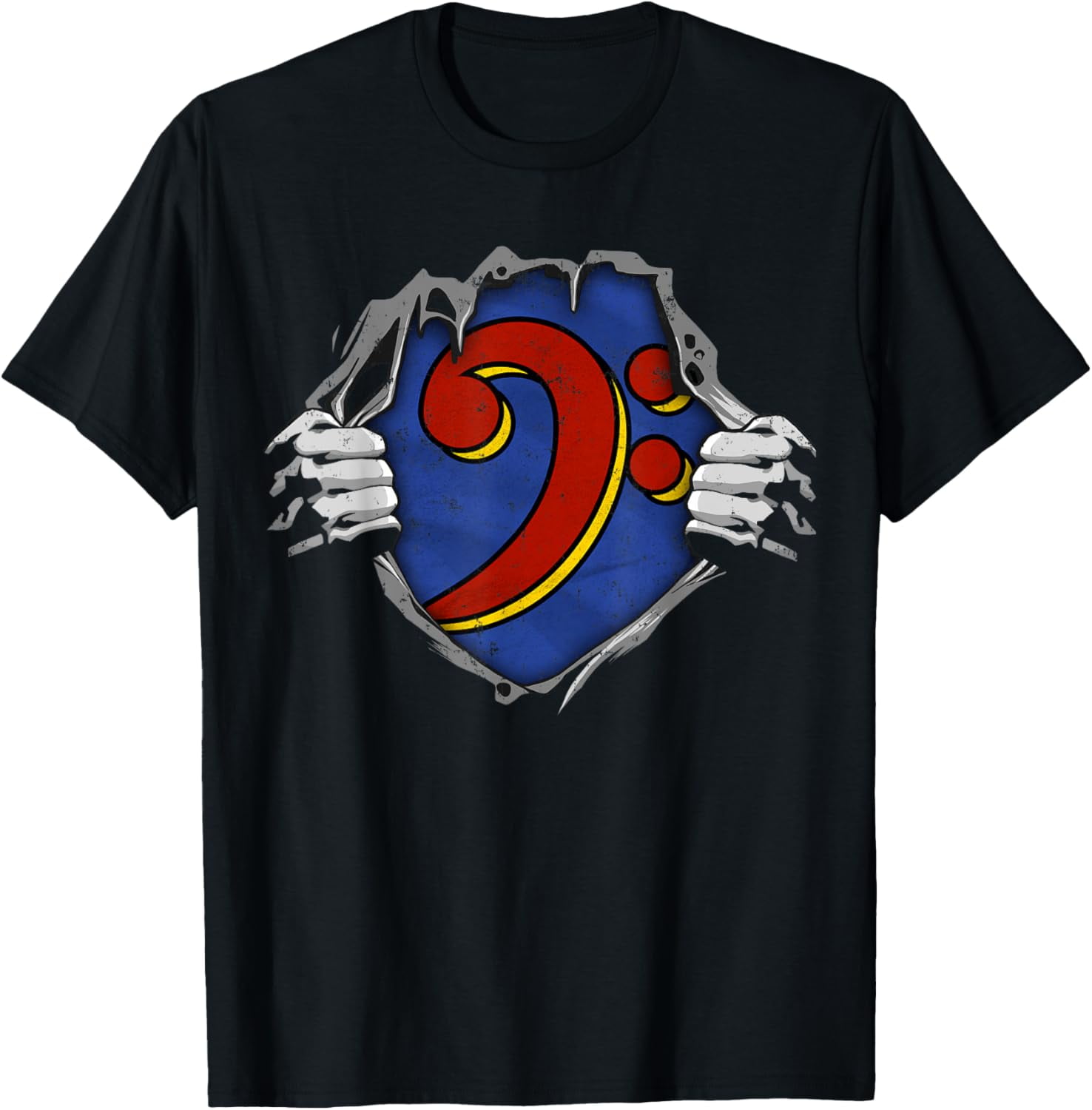 Bass Clef Superhero Inside for Bassist & Player Torn Vintage T-Shirt ...