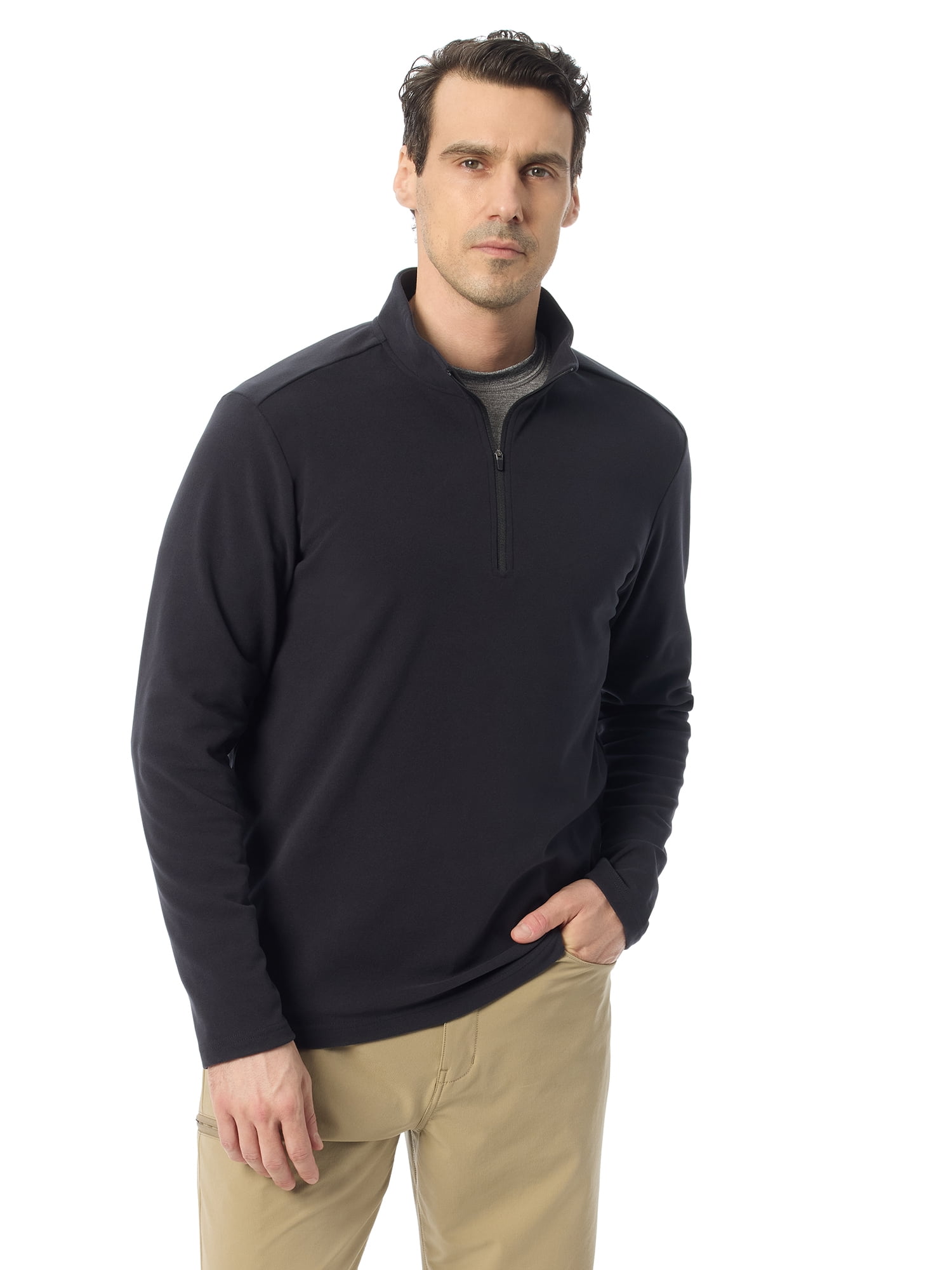 Bass & Co Men's & Big Men's Pro-Sueded Quarter Zip Heathered Pullover ...