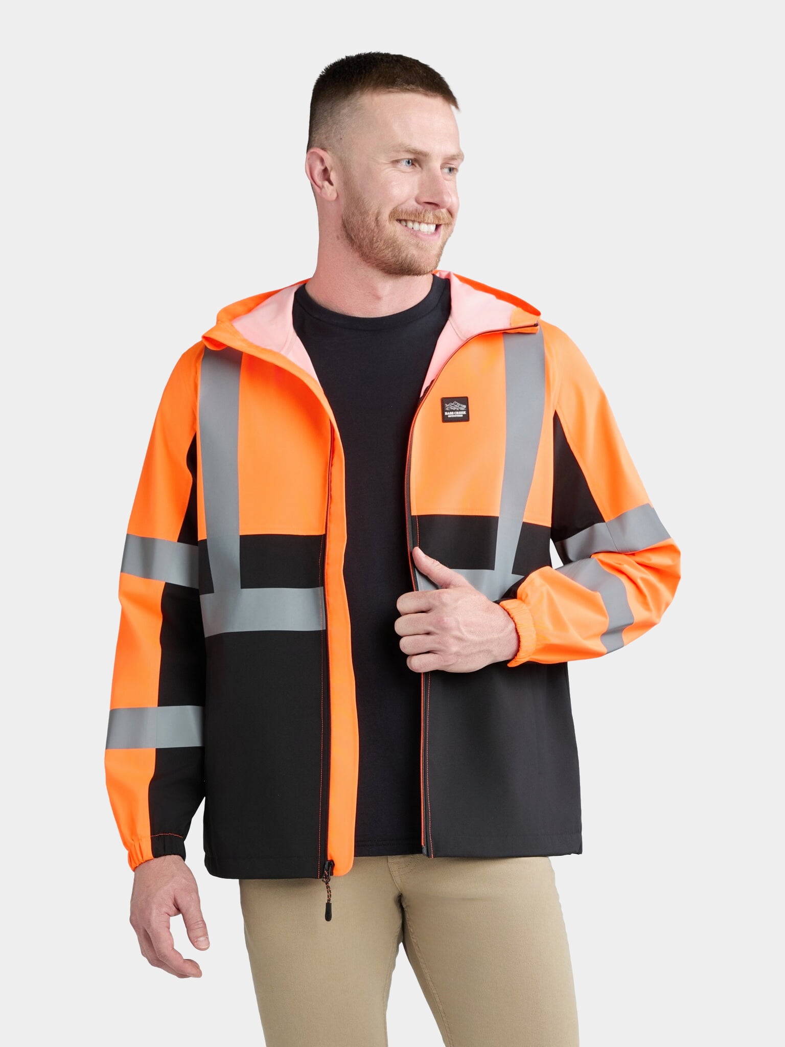 Bass Creek Outfitters Men's Class 3 Hi Vis Bonded Rain Jacket with Reflective Taping, Sizes M ...