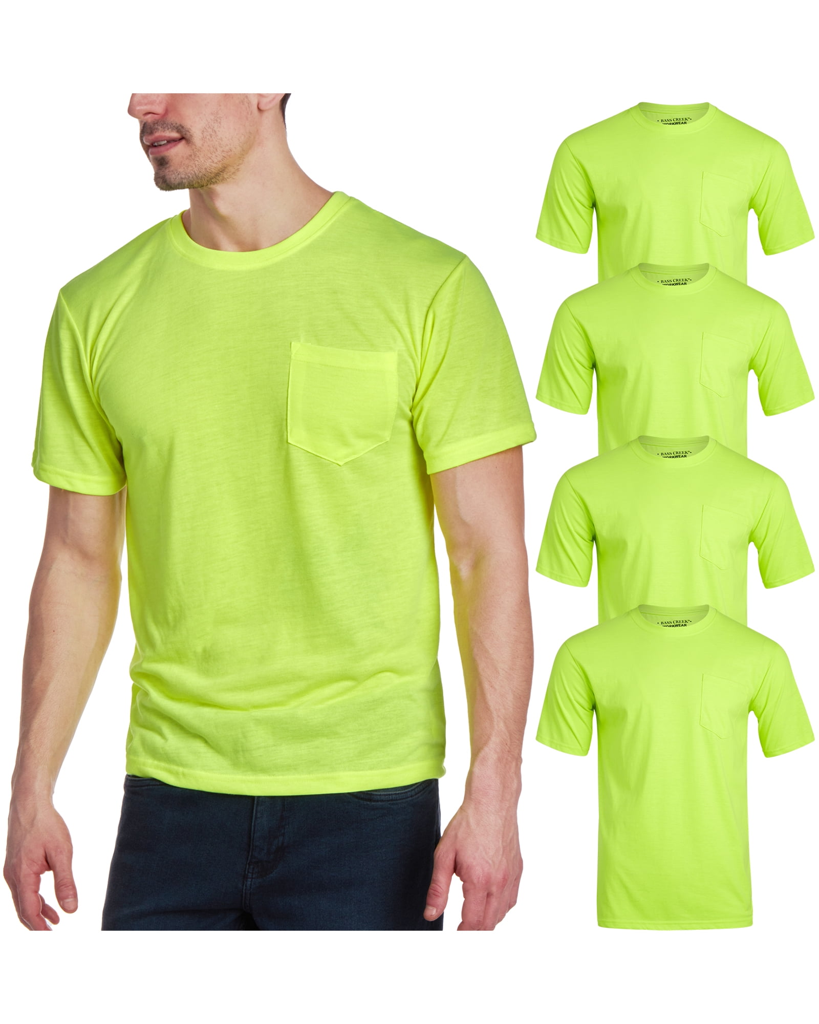 Bass Creek Outfitters Men's High Visibility Shirts - 4 Pack Heavy Duty ...