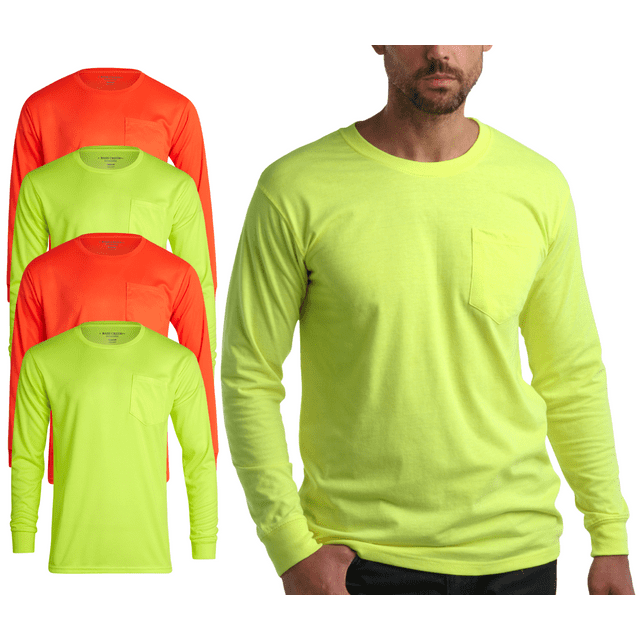 Bass Creek Outfitters Men's High Visibility Shirts - 4 Pack Heavy Duty ...