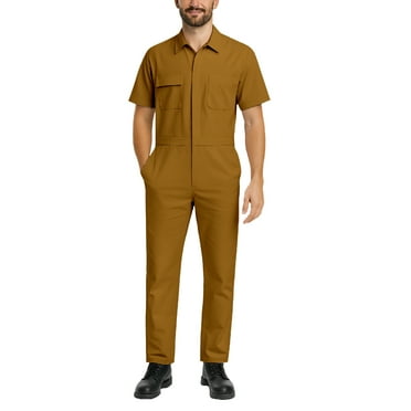 Toptie Men's Long Sleeve Coverall, Khaki Coverall Snap and Zip-Front ...