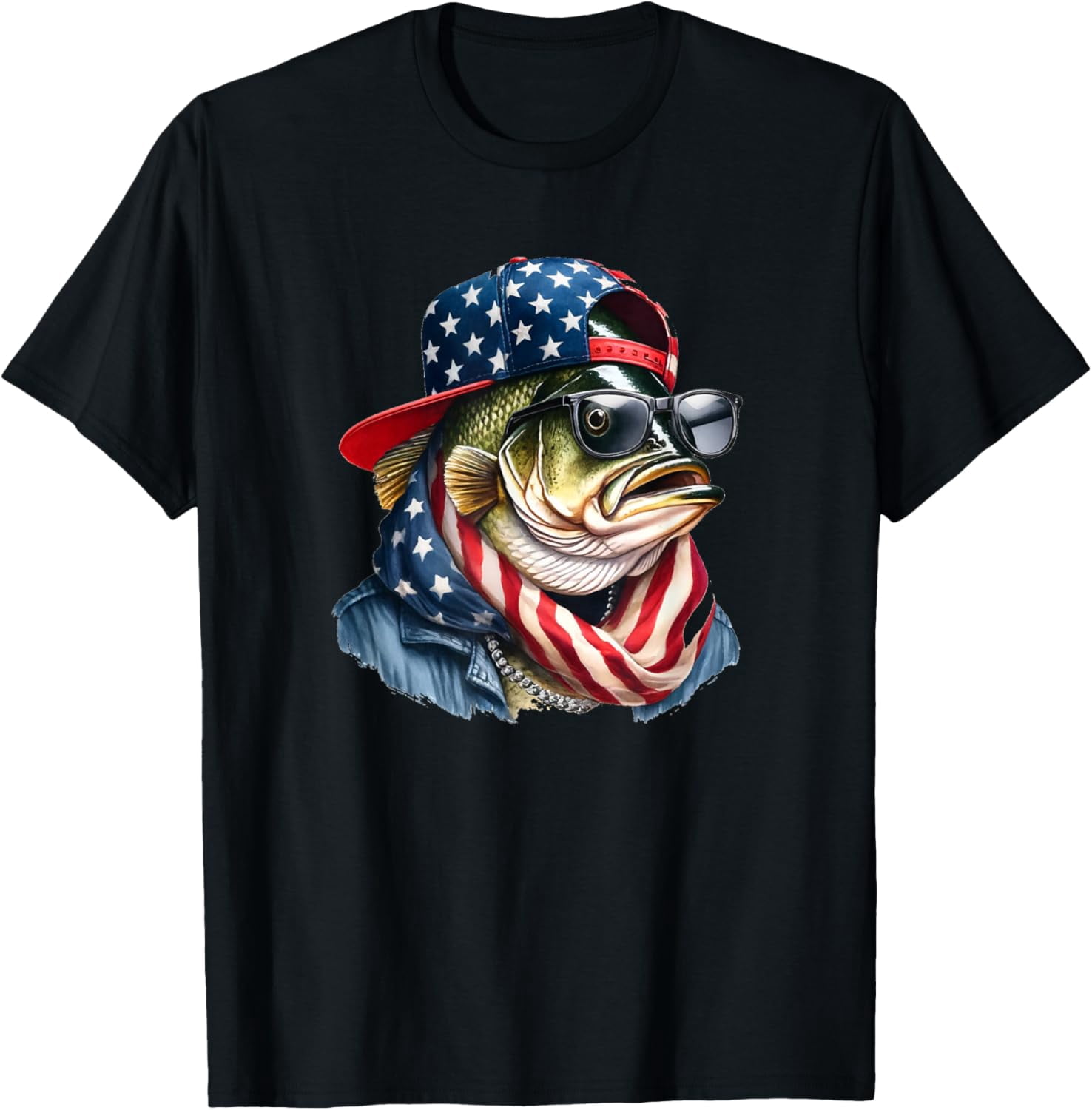 Bass Fish American Flag Fishing T-Shirt - Walmart.com
