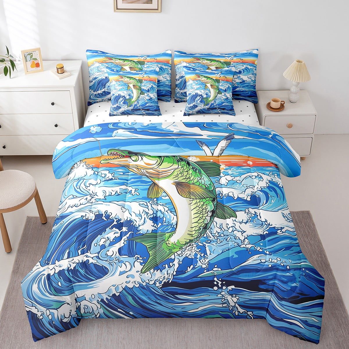 Bass Fish Bed In A Bag Farmhouse Fishing And Hunting Theme Queen ...