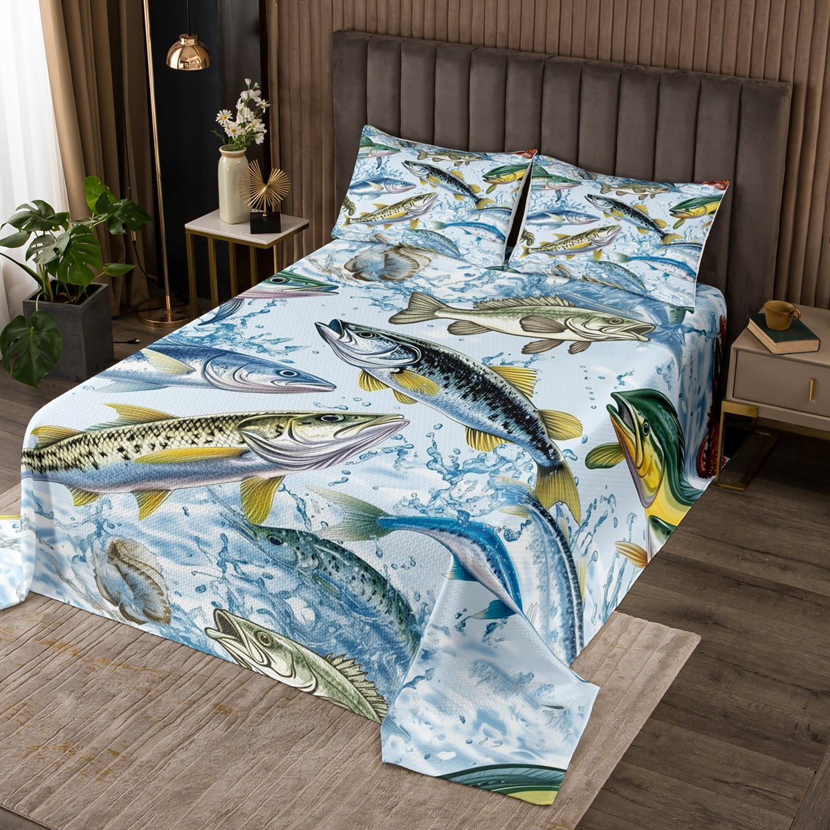 Bass Fish Bedding Sets Twin Size,Fishing Hunting Bedspread 2Pcs Teens ...