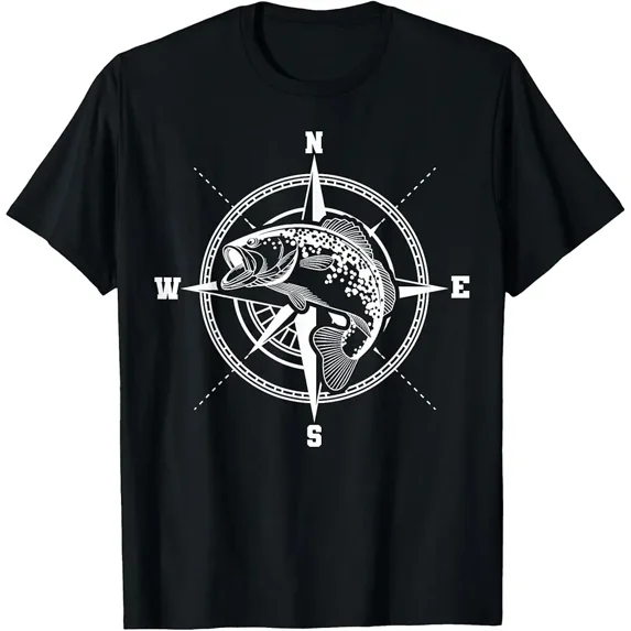 Bass Fish Compass Graphic Fisherman Men Nautical Short Sleeve T-Shirt ...