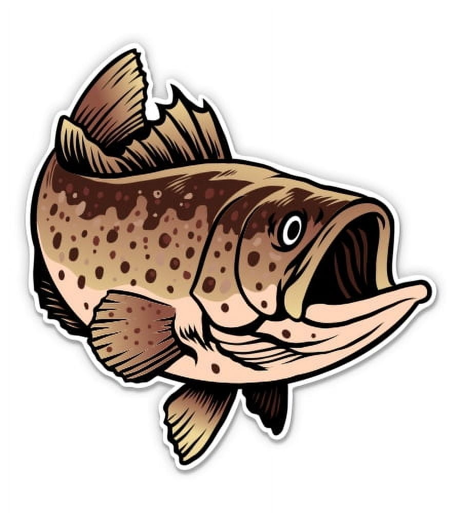 Bass Fish Fishing - 5" Vinyl Sticker - For Car Laptop I-Pad ...