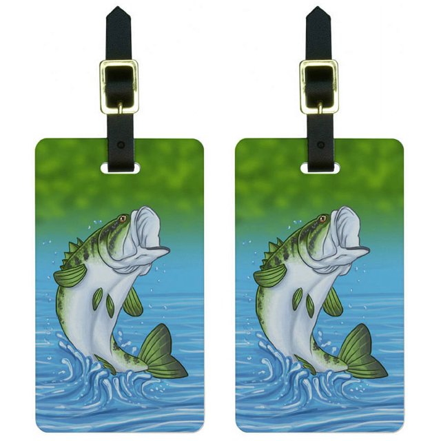 Bass Fish Fishing Jumping Out of Water Luggage Tags Suitcase ID, Set of ...
