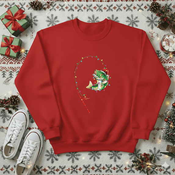 Bass Fish Funny Dad Holiday Fisherman Gift Humor Festive Sweatshirt, up ...