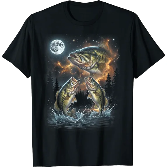 Bass Fish Howling At The Moon 90S Vintage Angler Fisherman T-Shirt ...