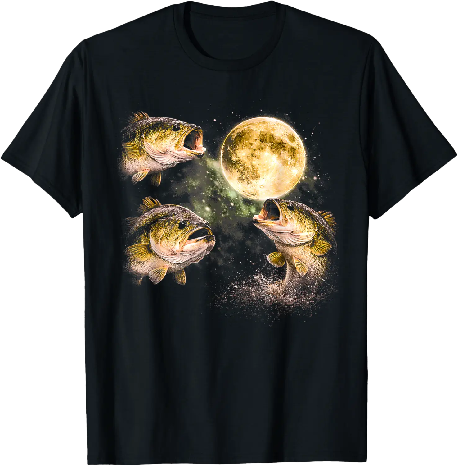 Bass Fish Howling To The Moon Vintage Angler T-Shirt - Walmart.com