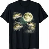 Bass Fish Howling to The Moon Vintage Angler Fisherman T-Shirt ...
